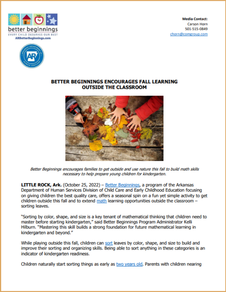 Fall Learning Outside the Classroom | AR Better Beginnings