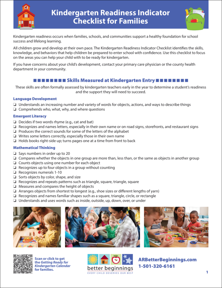 Kindergarten Readiness Indicator Checklist | AR Better Beginnings